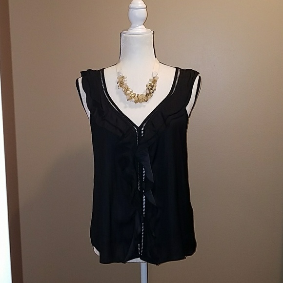 H&M | Tops | Hm Black Ruffle Sleevless V Front Back Tank | Poshmark